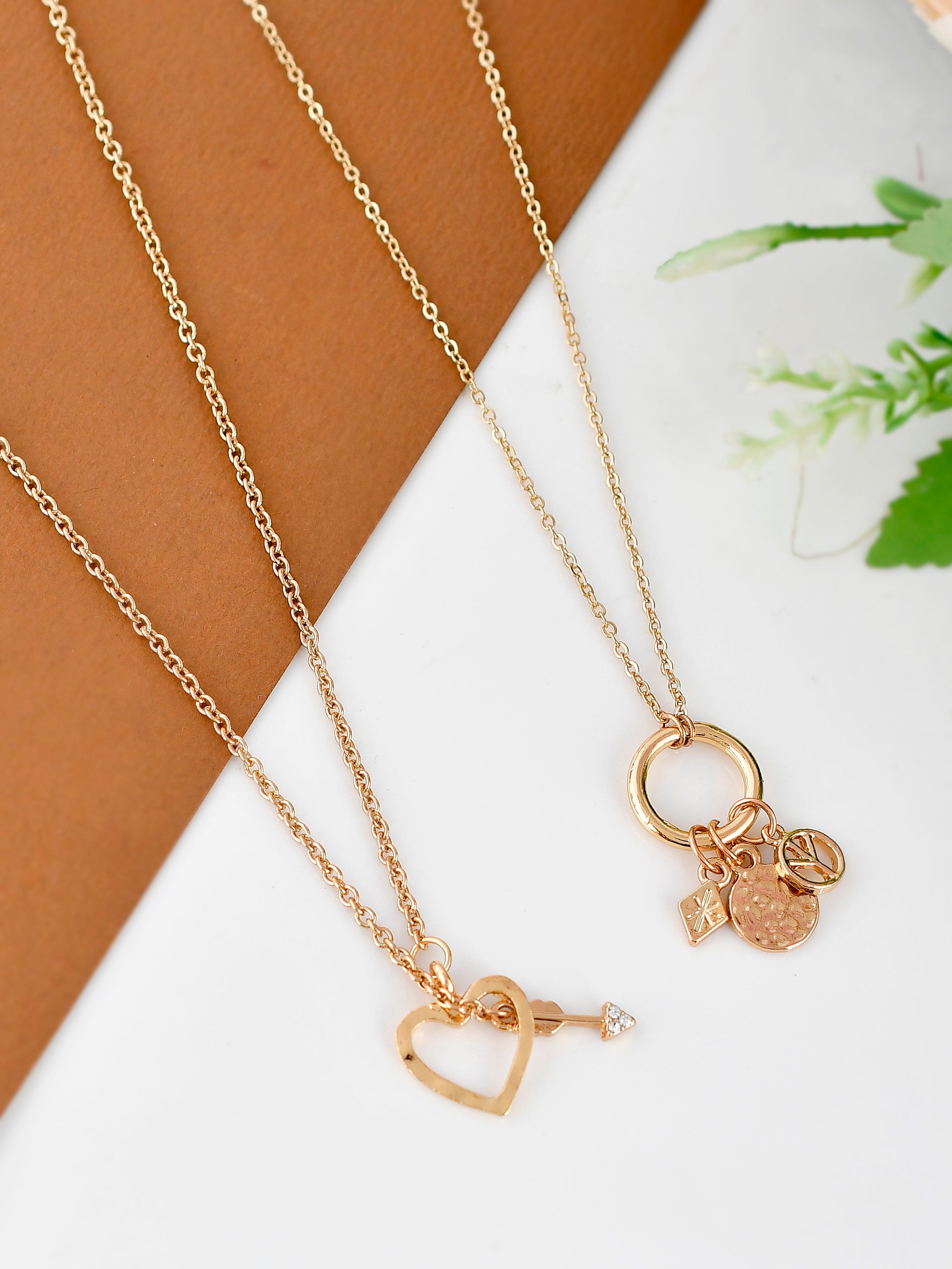 Set Of 2 Gold-Toned Contemporary Pendant Chains